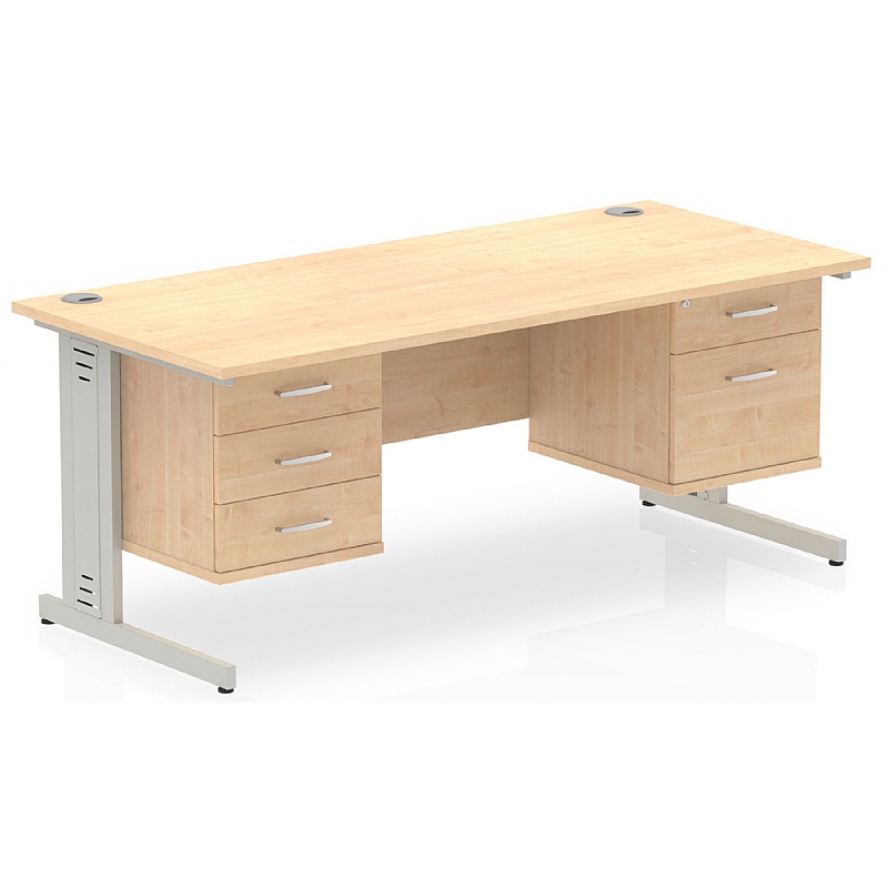 Syndicat Rectangular Cable Managed Office Desk With Double Fixed ...