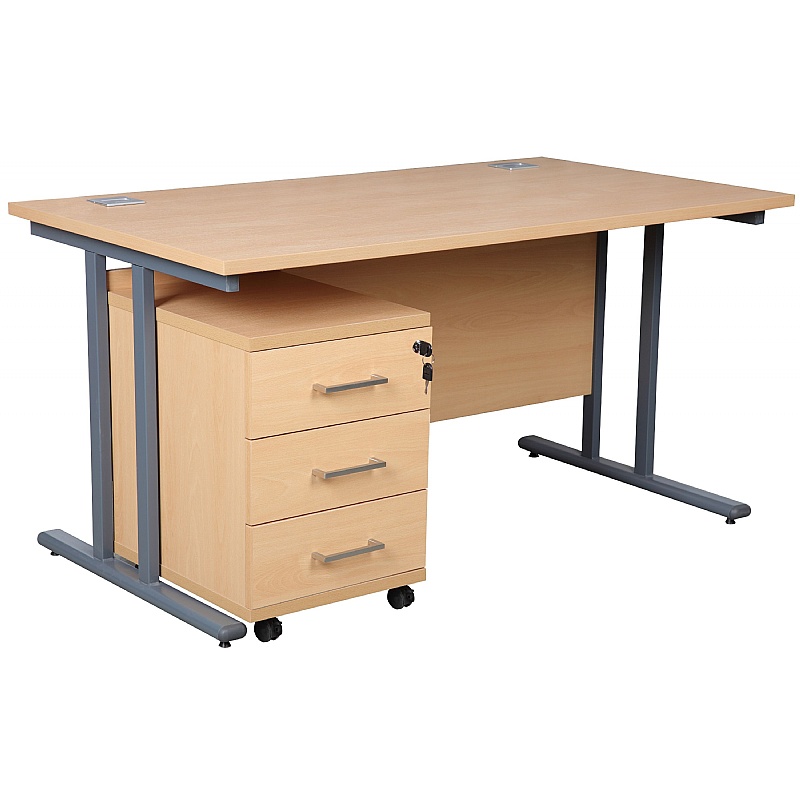 Horizon Deluxe Rectangular Cantilever Office Desks With Mobile Pedestal ...