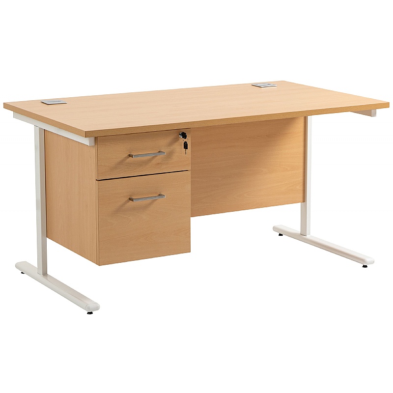 Horizon Rectangular Cantilever Office Desks With Single Fixed Pedestal ...