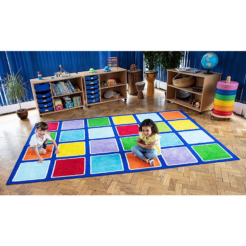Rainbow Squares Rectangular Placement Carpet from our School Carpets ...