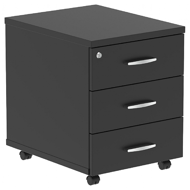 Obsidian Black Low Under Desk Mobile Wooden Office Drawer Pedestals ...