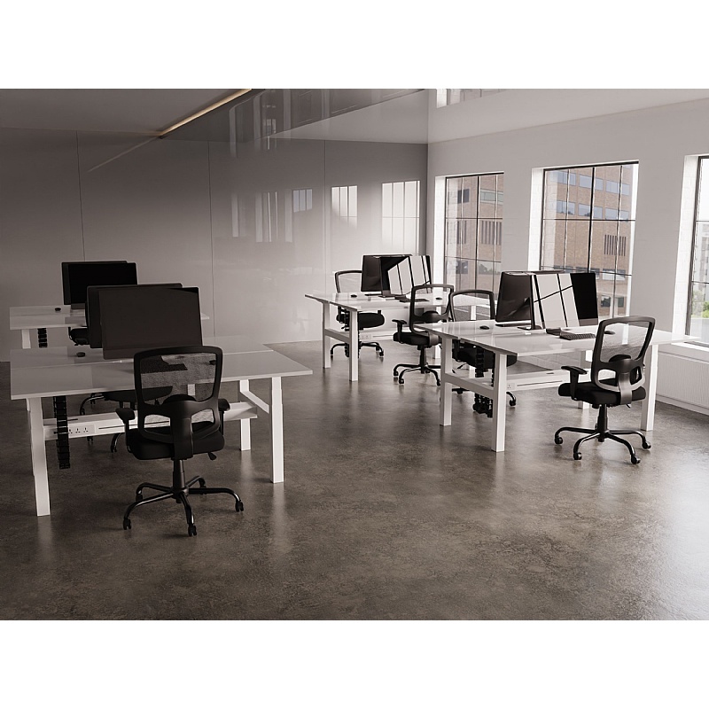 Air Electric Height Adjustable 2 Person Rectangular Back to Back Desks ...