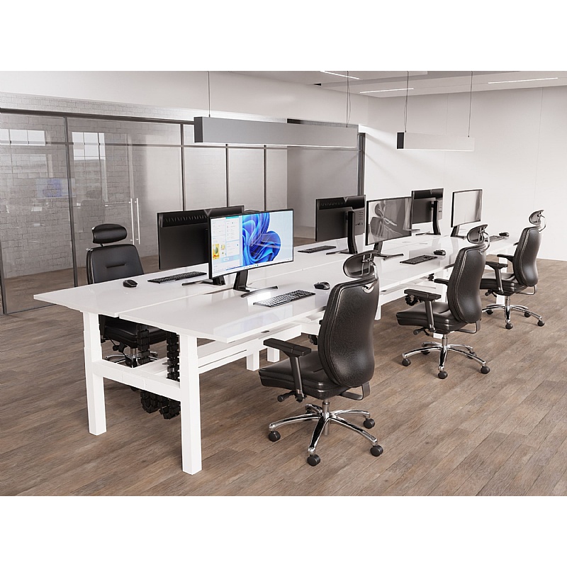 Air Electric Height Adjustable 6 Person Rectangular Back to Back Desks ...