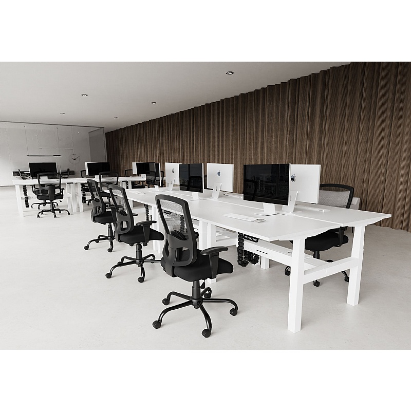 Air Electric Height Adjustable 6 Person Rectangular Back to Back Desks ...