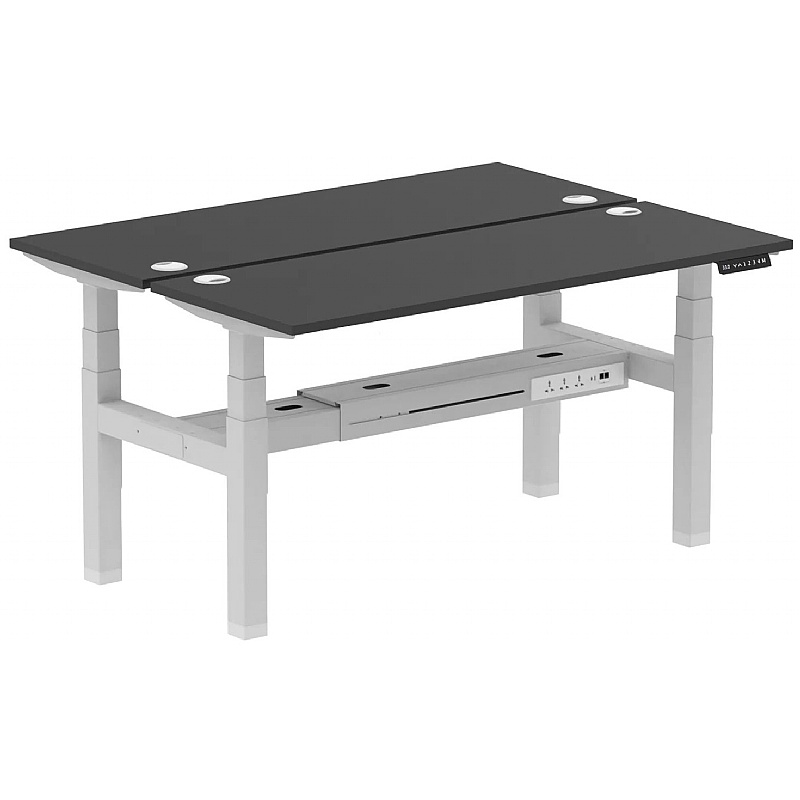 Ebony Black Shallow Electric Height Adjustable 2 Person Rectangular ...