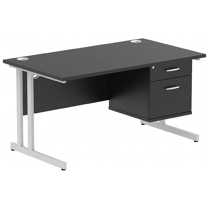 Eclipse Black Rectangular Office Desk With Single Fixed Drawers from our Rectangular Desks range.