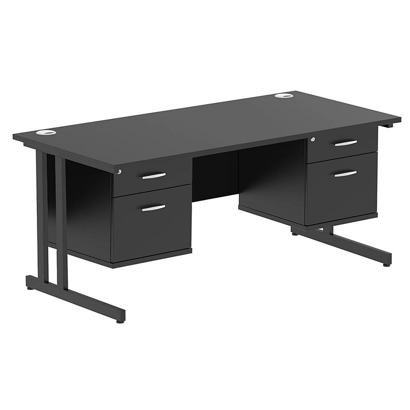 Eclipse Black Rectangular Office Desk With Double Fixed Drawers from ...