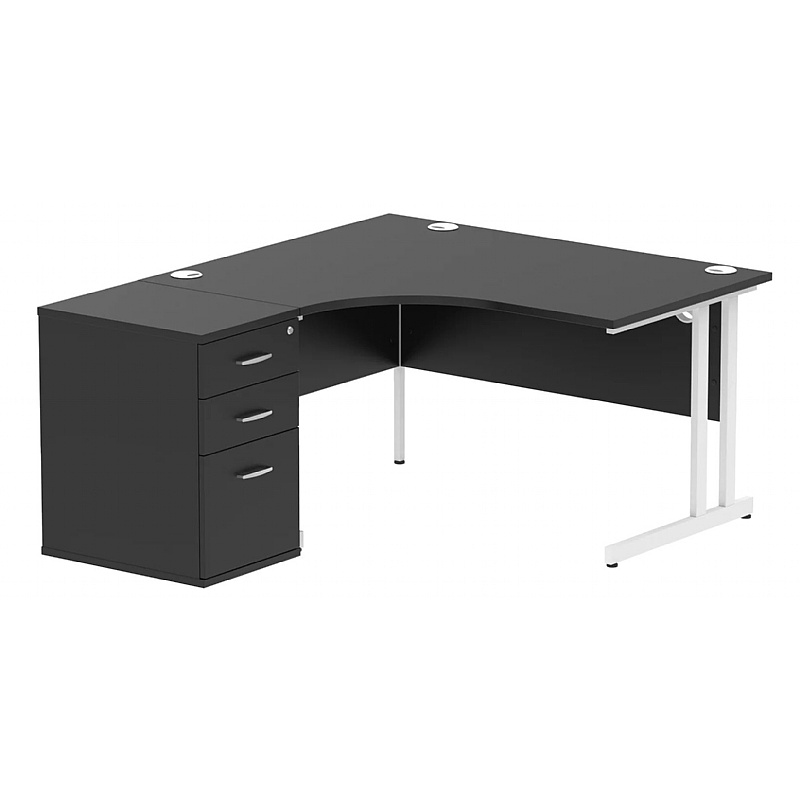Eclipse Black Ergonomic Radial Office Desks with Desk End Drawers from our Ergonomic Office ...