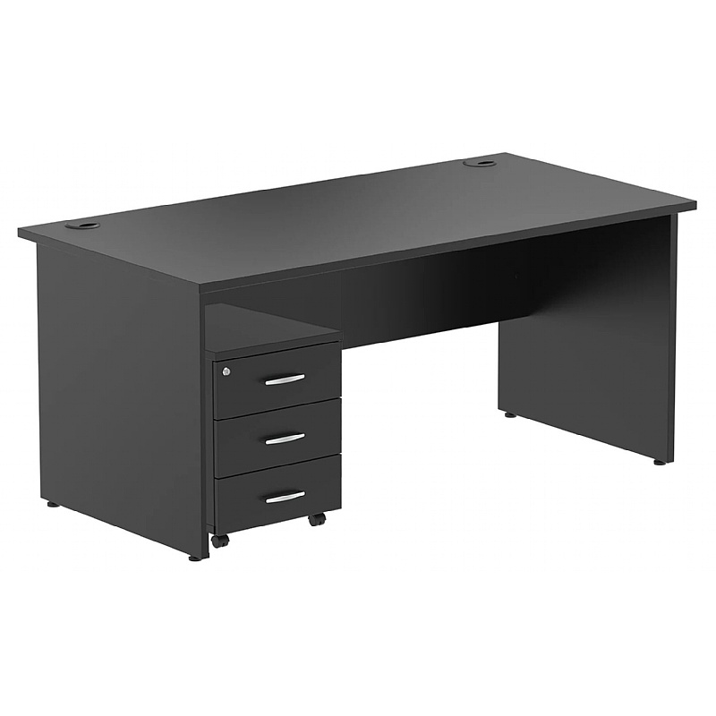 Raven Black Rectangular Office Desk With Mobile Pedestal from our ...