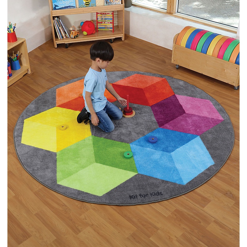 Rainbow Circular Polygons Carpet from our School Carpets, Mats & Rugs ...