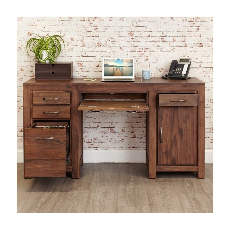 Mayan Walnut Solid Wood Large Twin Pedestal Home Office Desk from our ...