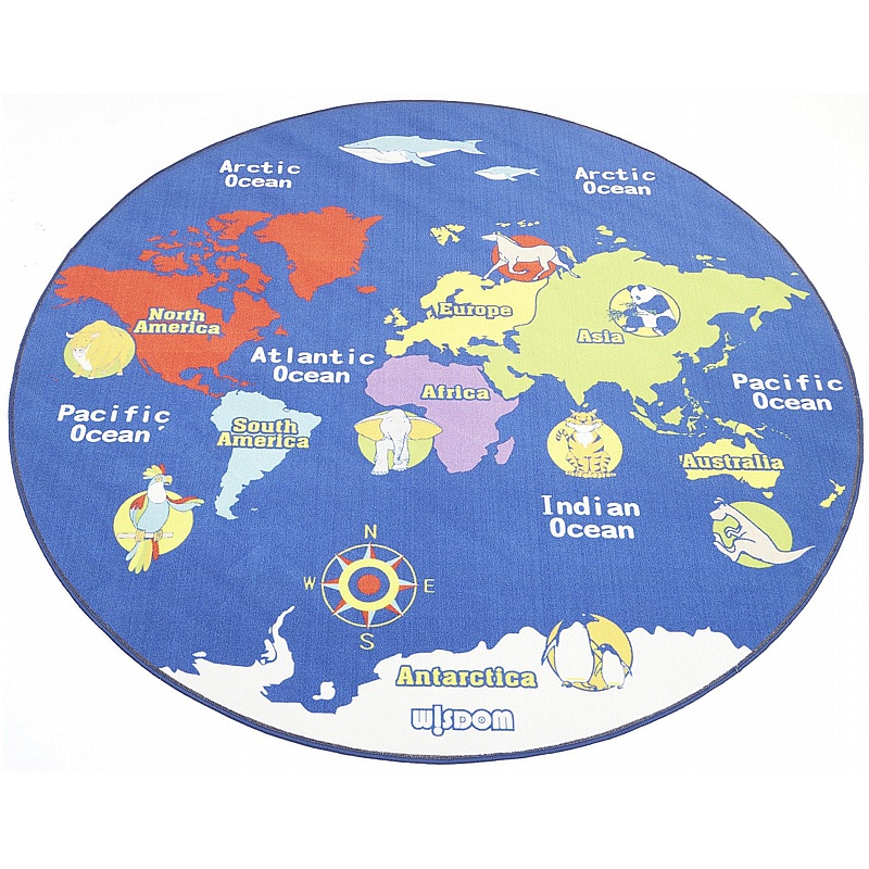 World Map Round Learning Carpet from our School Carpets, Mats & Rugs range.